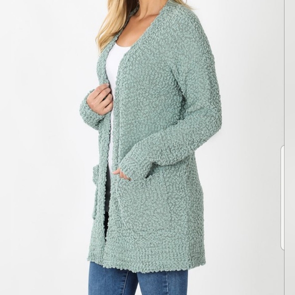 Sienna Sky | Sweaters | Sienna Sky Dusty Green Popcorn Fuzzy Open Front ...